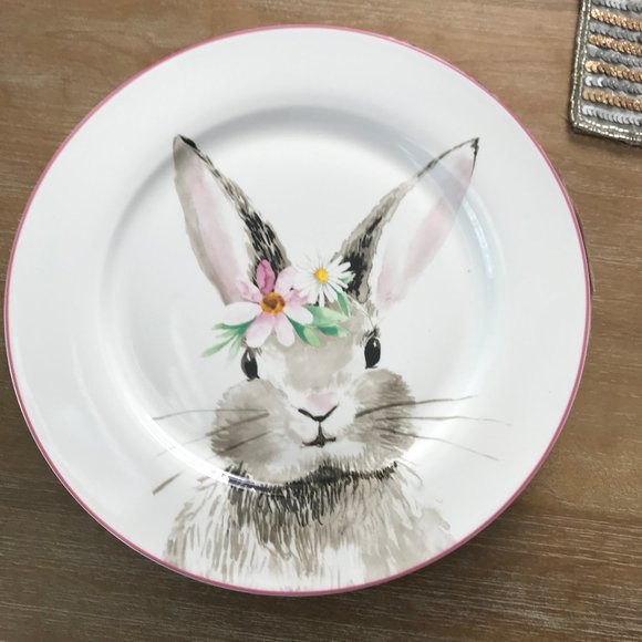 Ciroa | Dining | Ciroa Pink Rim Bunny Floral Dinner Plates Set Of 4 ...